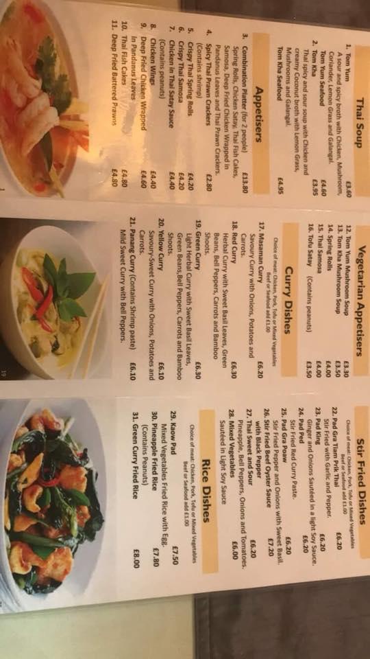 Menu at Aroy Dee Thai Noodle Bar, Bangor