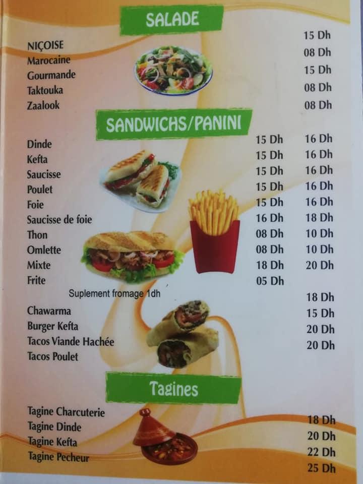 Menu at Chez Mahfoud pizzeria, Casablanca