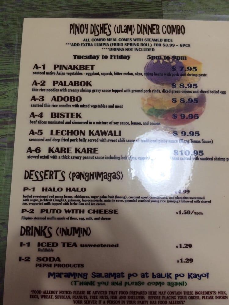Menu at Chibugan Filipino Cuisine restaurant, Del City