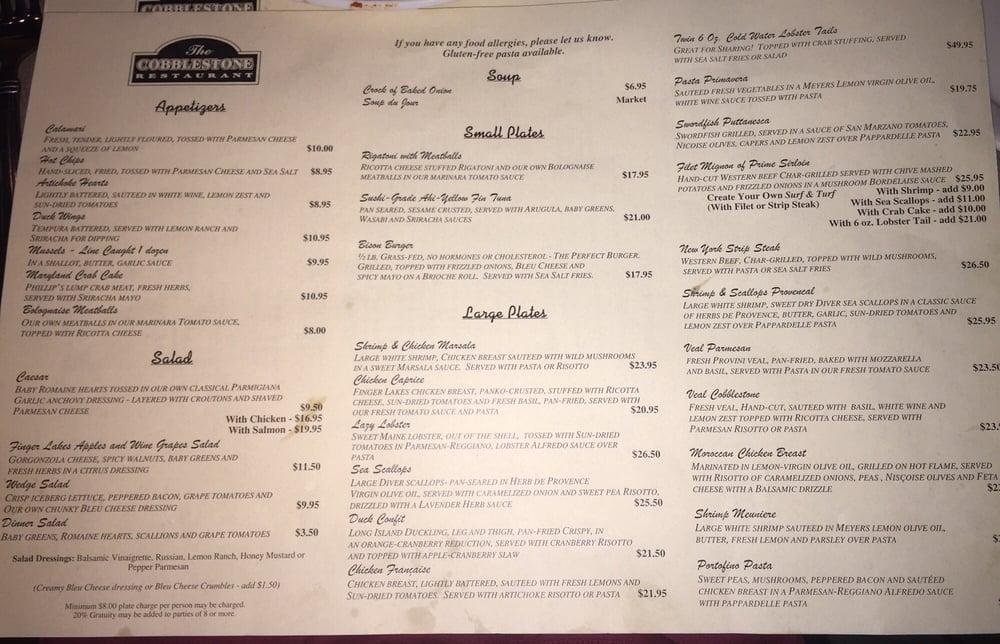 Menu at Cobblestone Restaurant, Geneva, Pre Emption Rd