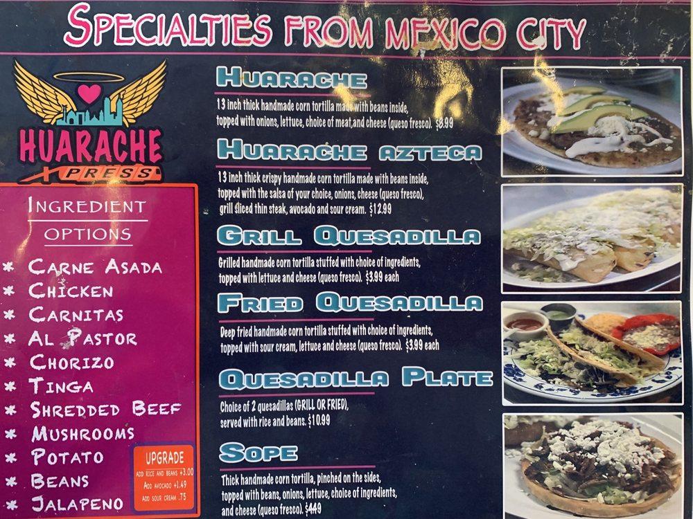 Menu at Huarache Xpress Authentic Mexican Grill restaurant, Simi Valley ...