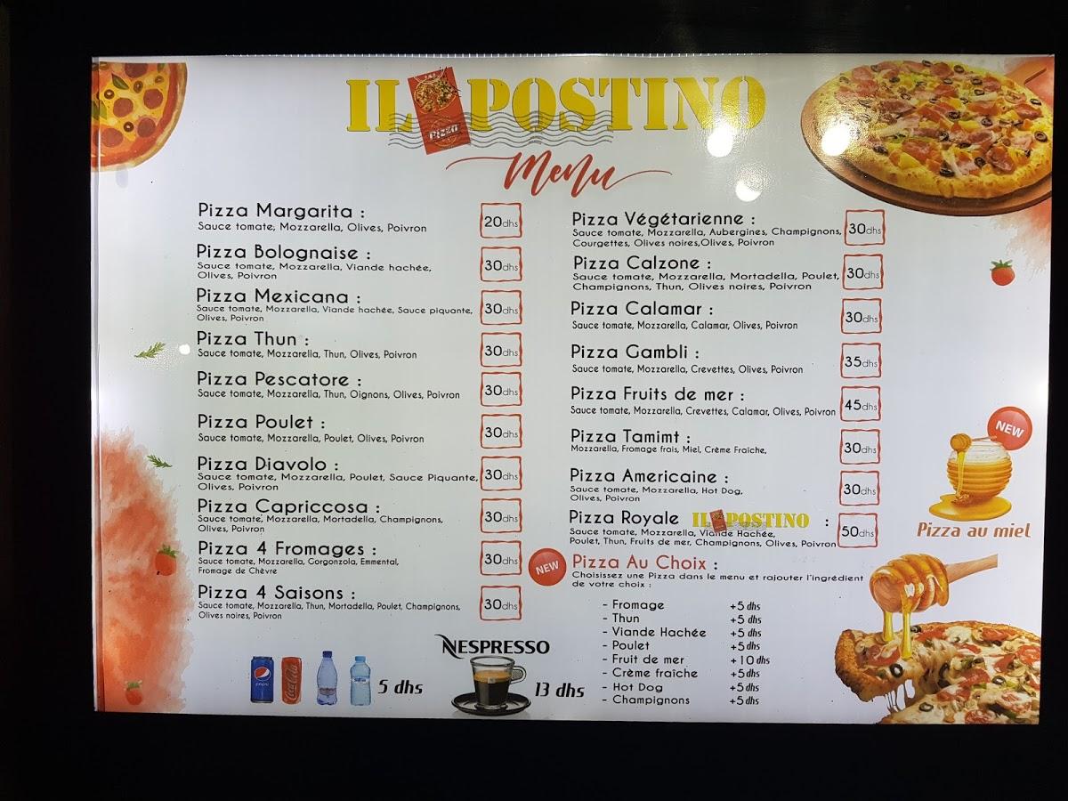 Menu at Il Postino restaurant, Ouarzazate