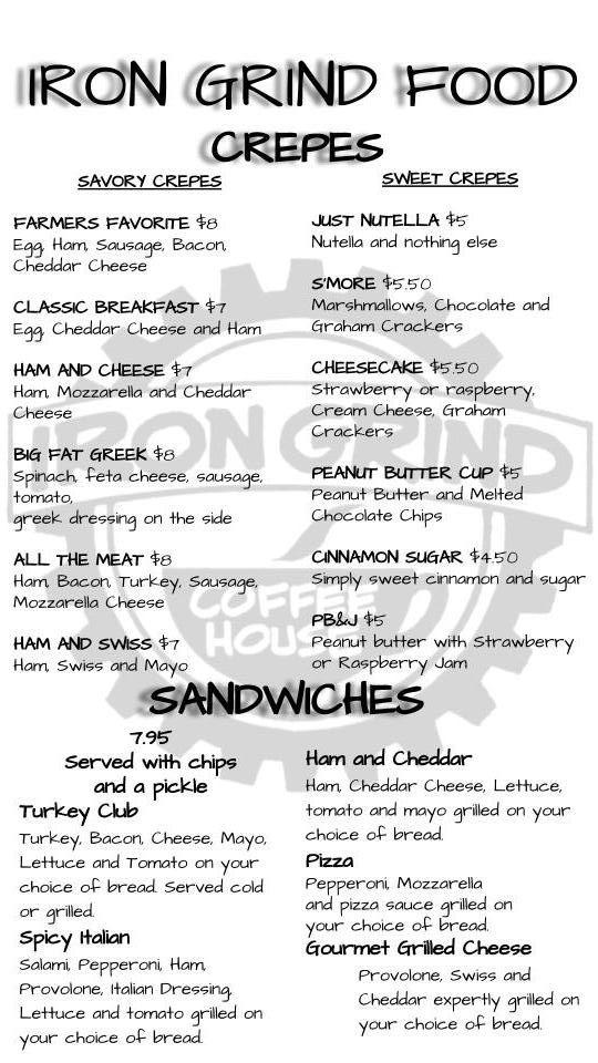 Menu at Iron Grind Coffee House, Auburn