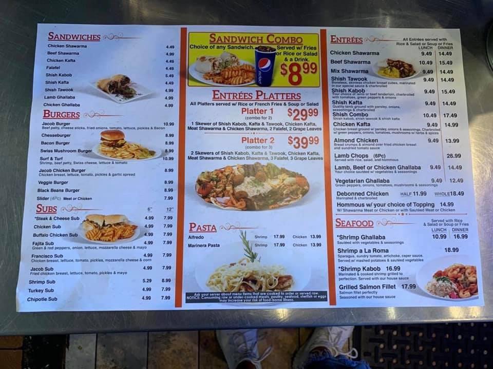 Carta del restaurante Jacob grill, Municipio del Redford