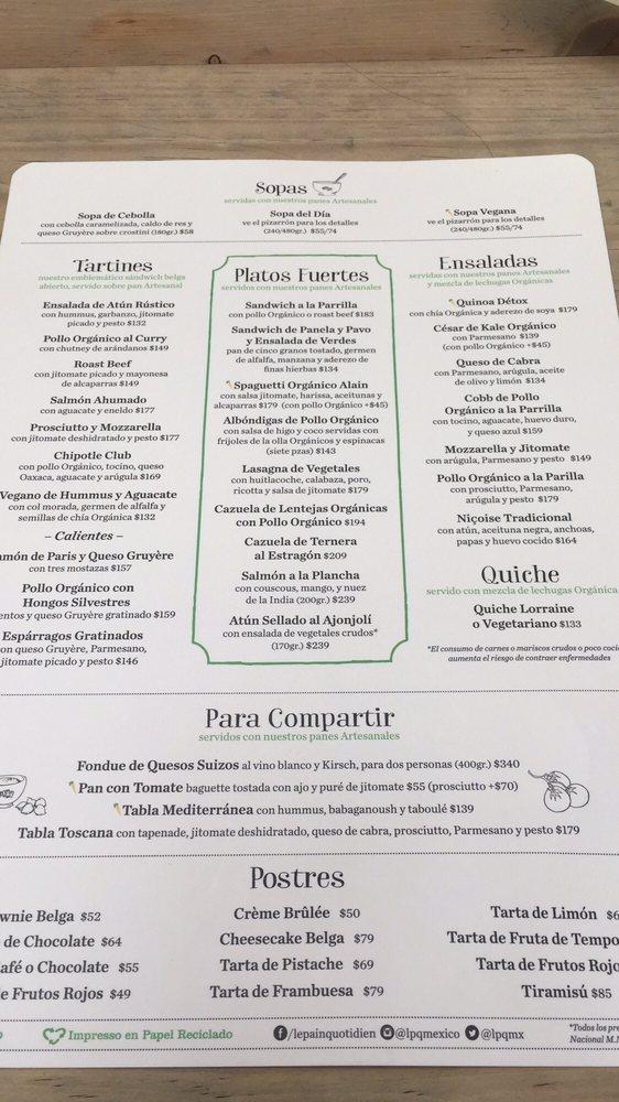 Menu at Le Pain Quotidien cafeteria, Mexico City, Monterrey 104