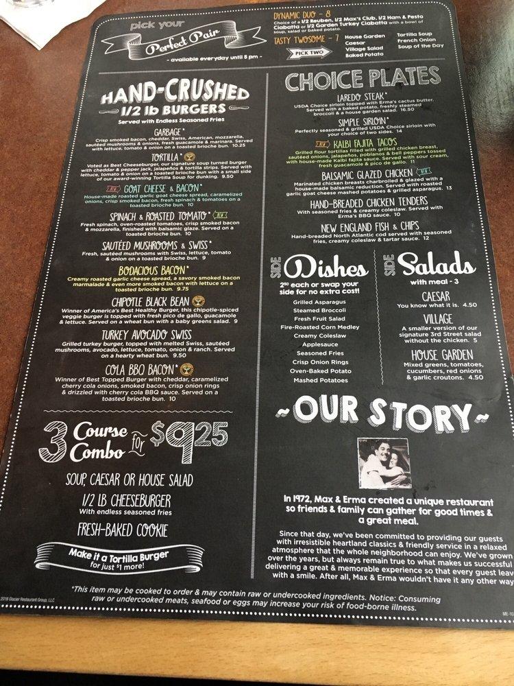 Menu at Max & Erma's restaurant, Lancaster, N Memorial Dr