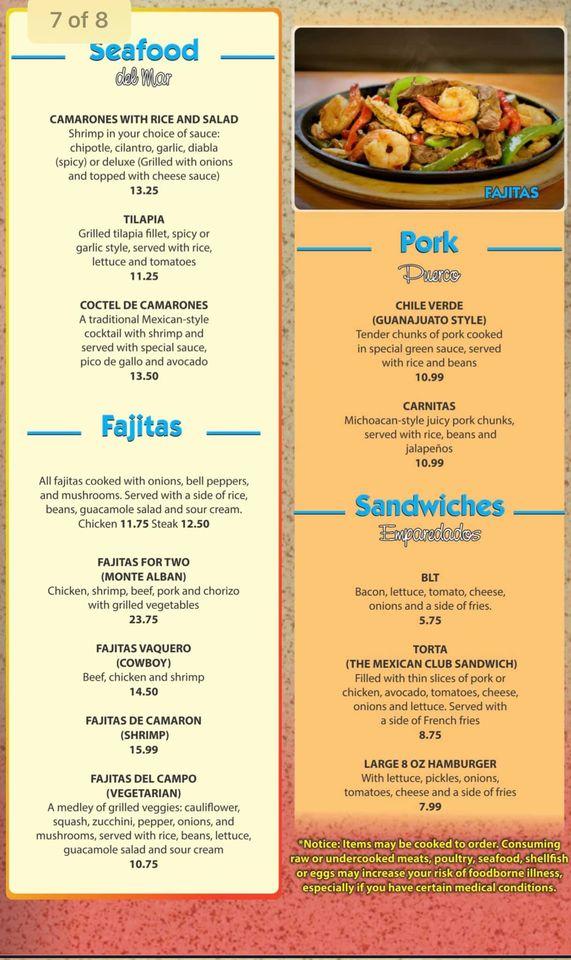 Menu at Monte Alban Restaurante Mexicano, Murphy