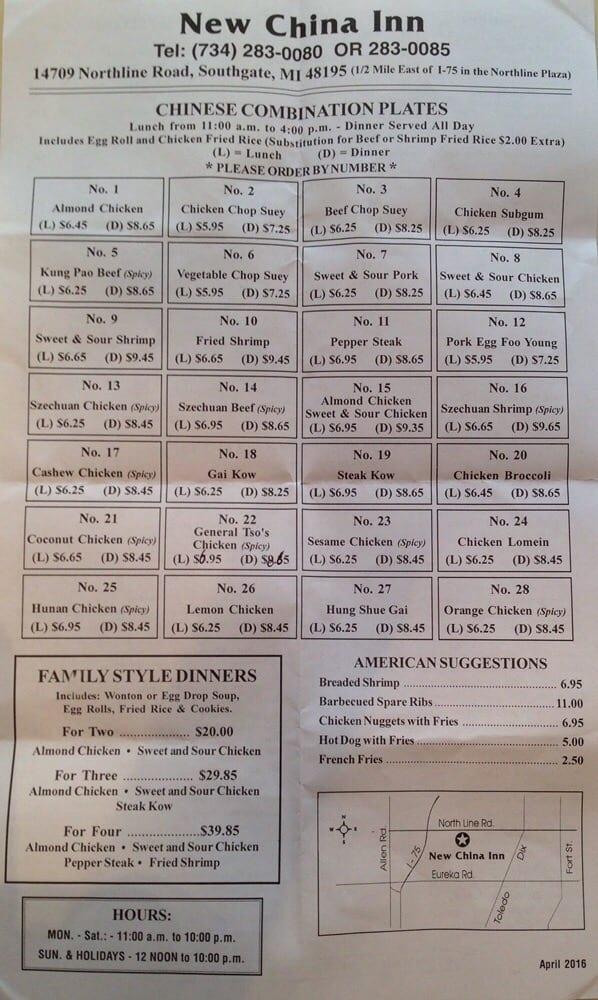 Menu at New China Inn restaurant, Southgate