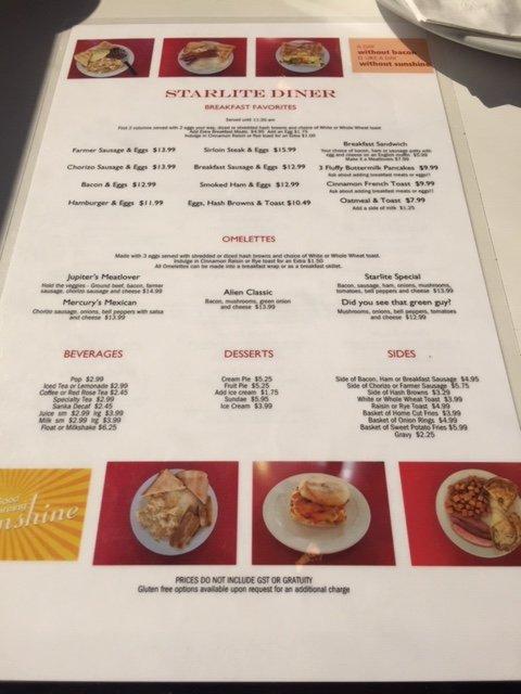 Menu at Starlite Diner Car restaurant, Bowden
