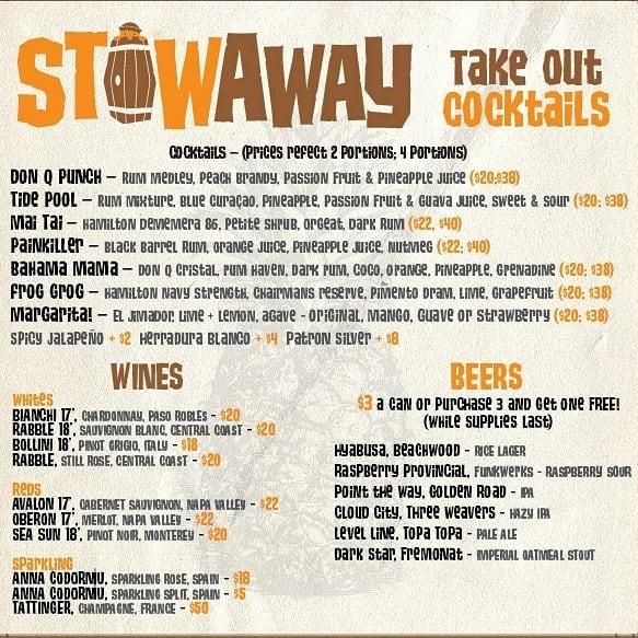 Menu at Stowaway pub & bar, Tustin