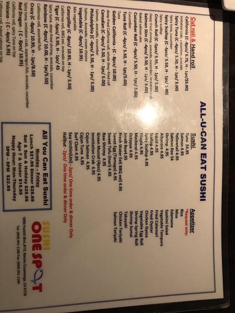 Menu at Sushi One Spot restaurant, Rancho Cucamonga