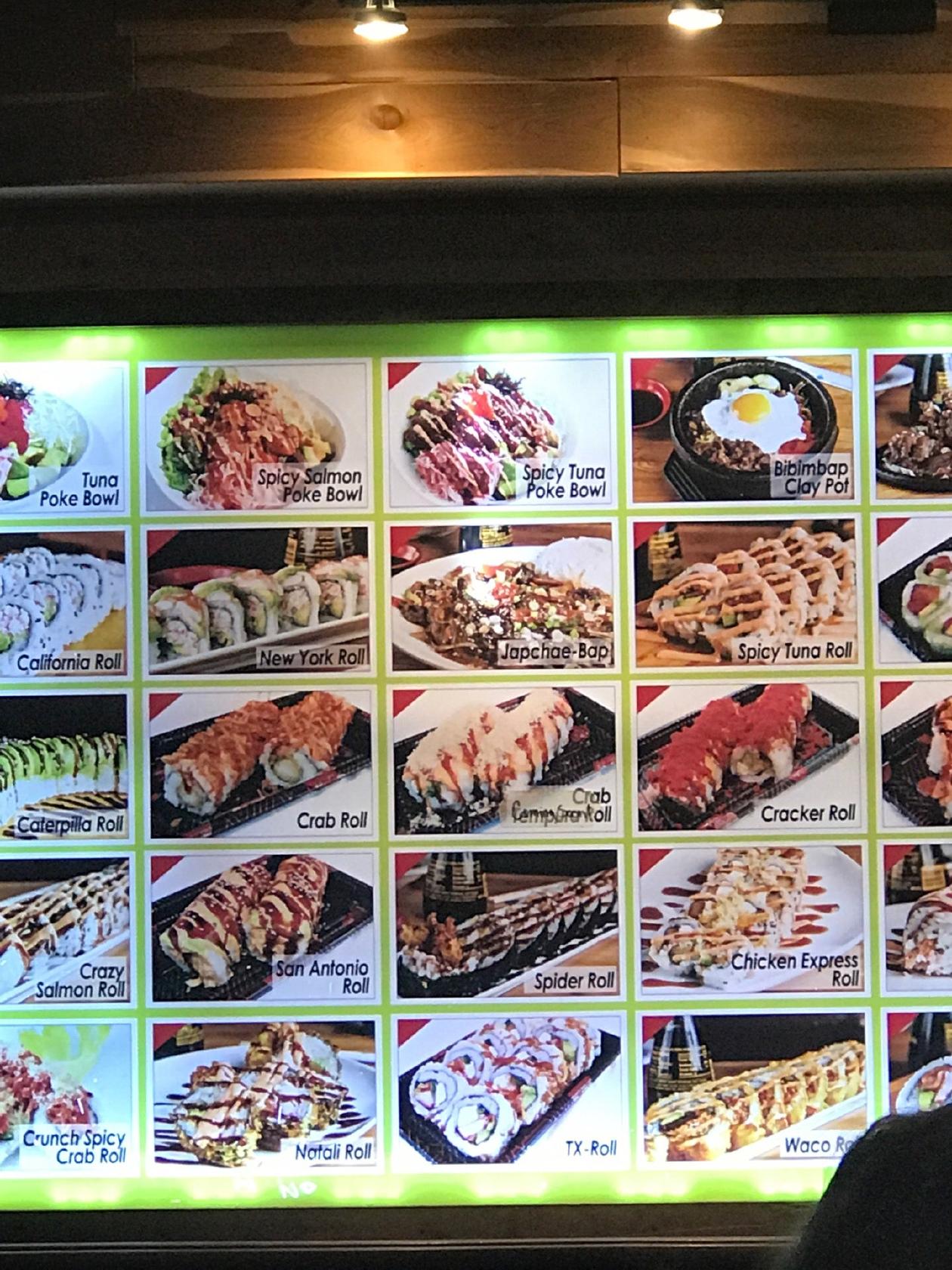 Menu at Wako Roll restaurant, Waco