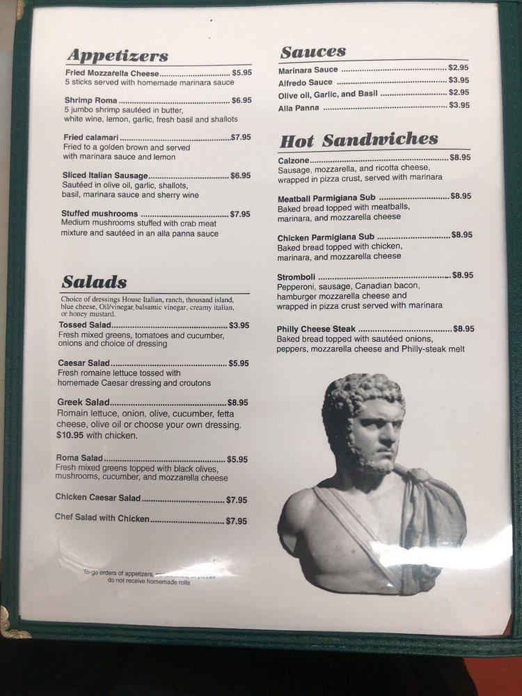 Menu at Francesco's pizzeria, Claremore