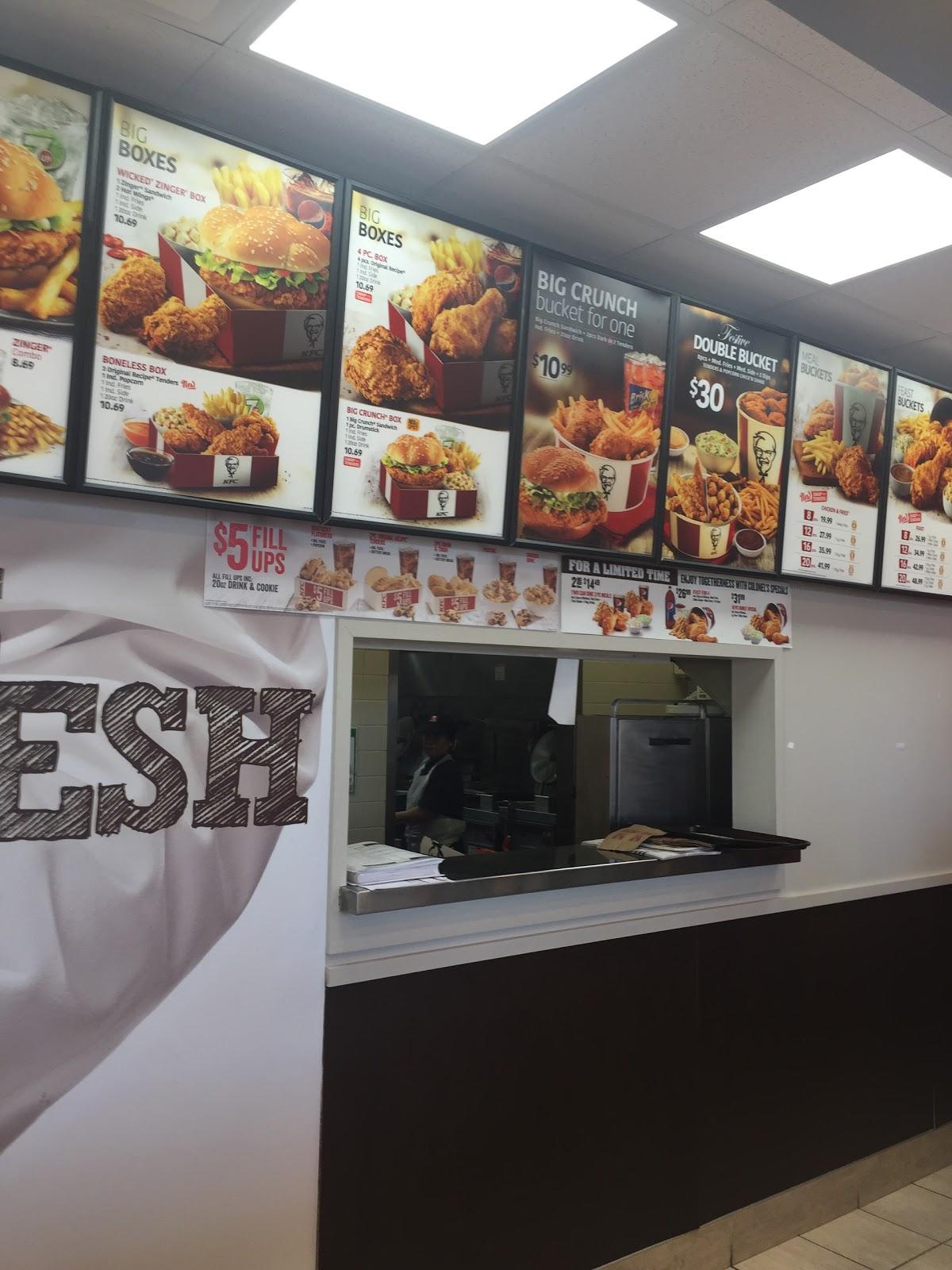 Menu at KFC fast food, Calgary, Macleod Trail SW