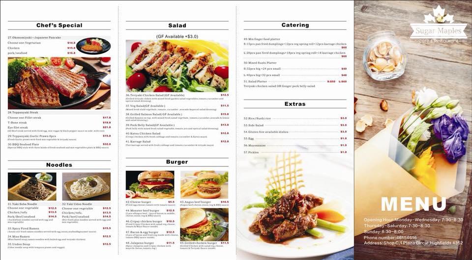Menu at Sugar Maple Japanese Restaurant & Cafe, Highfields