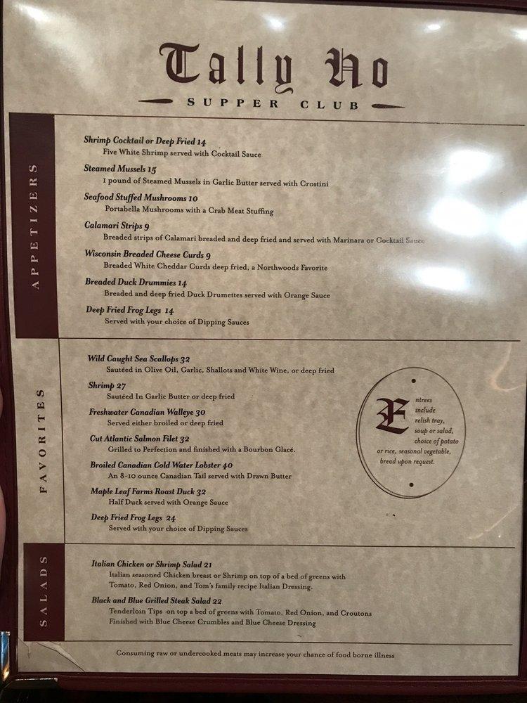 Menu at Tally Ho Supper Club, USA, WI-77