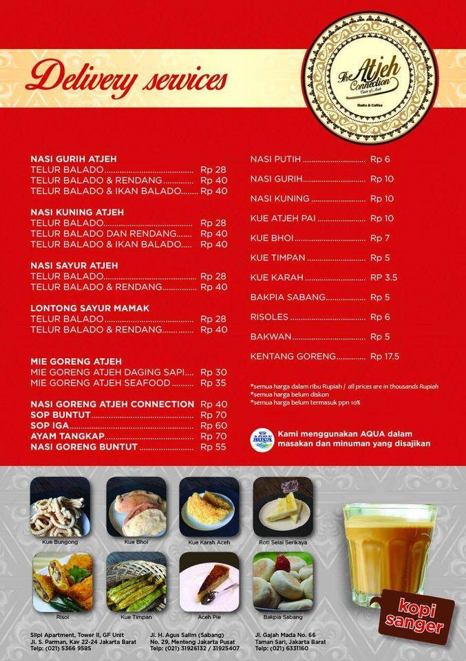 Carta del café The Atjeh Connection Sabang, Yakarta