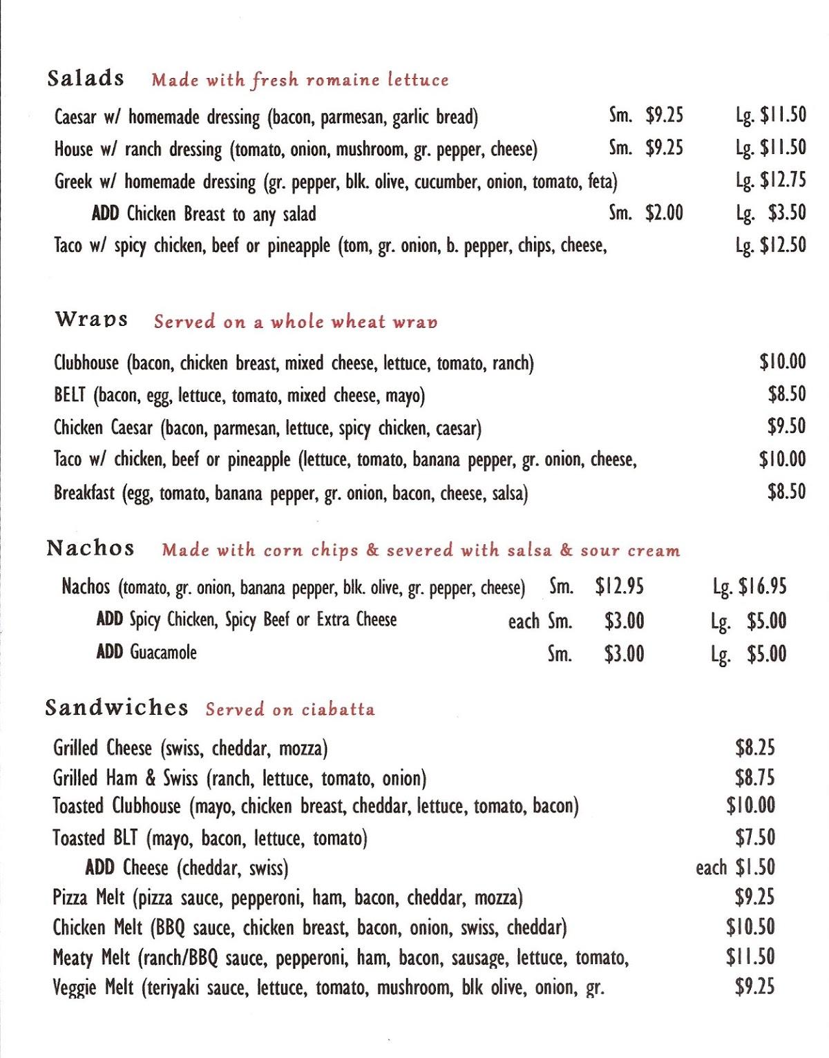 Menu at The Grizz pub & bar, Jasper