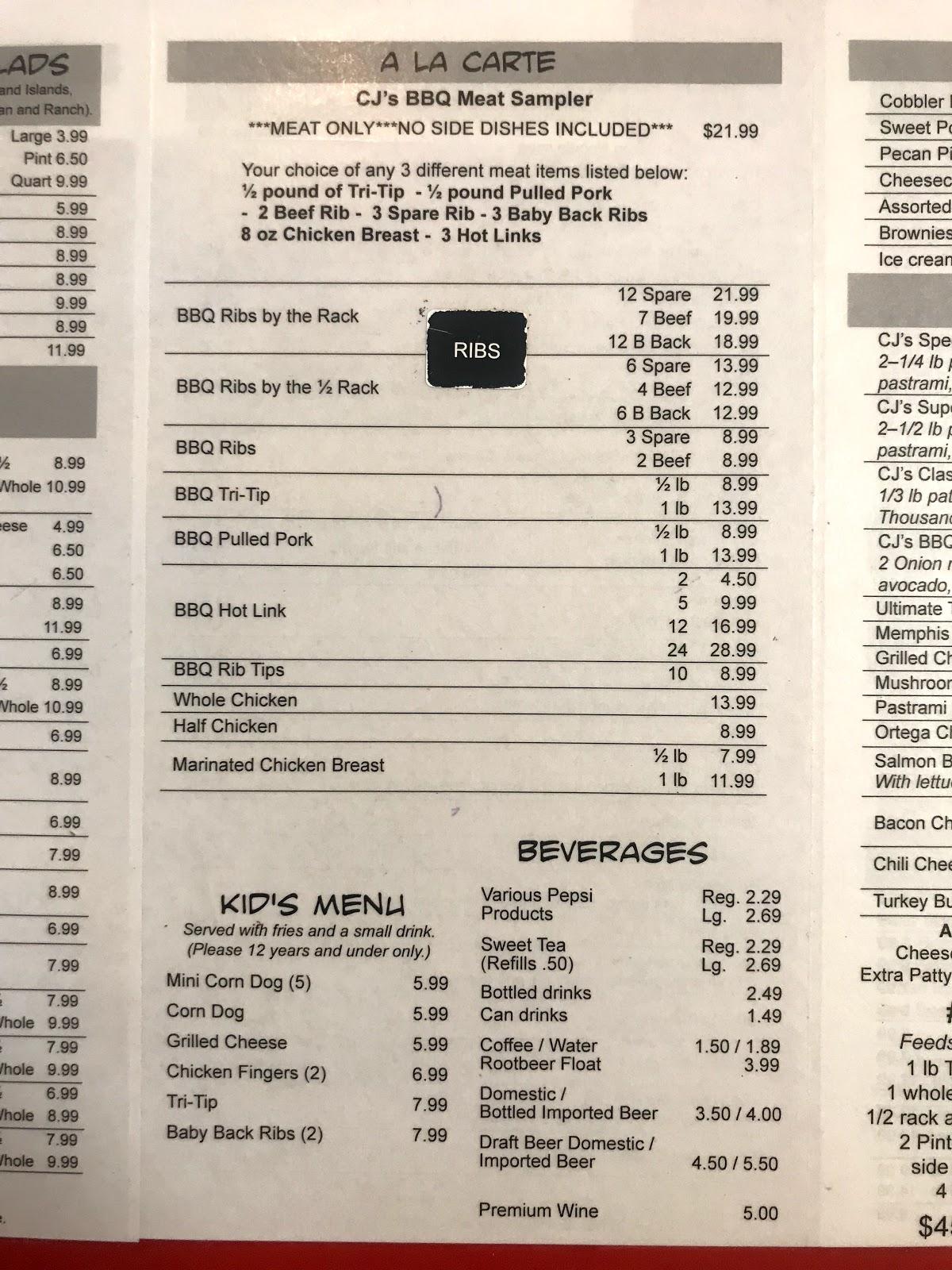 Menu at C J's BBQ, Oxnard, 480 Victoria Ave # B