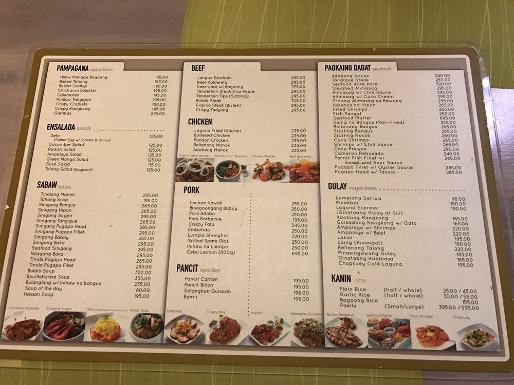Menu at Café Laguna restaurant, Cebu City, SM City Cebu