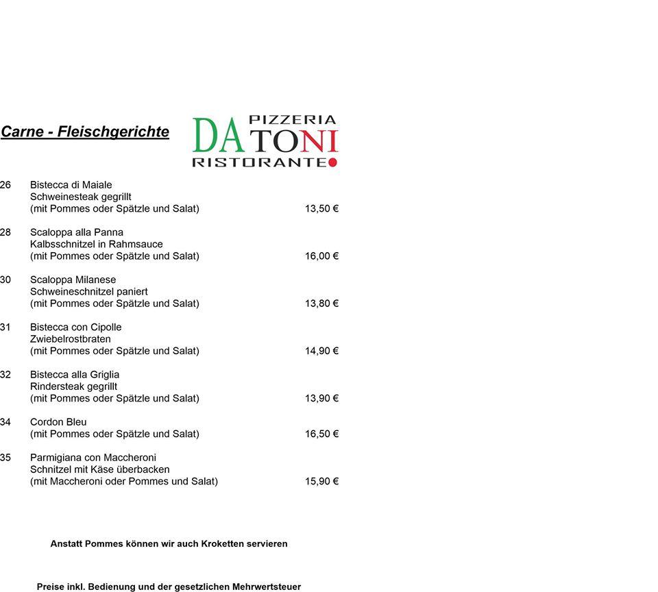 Speisekarte von Da Toni pizza, Schömberg