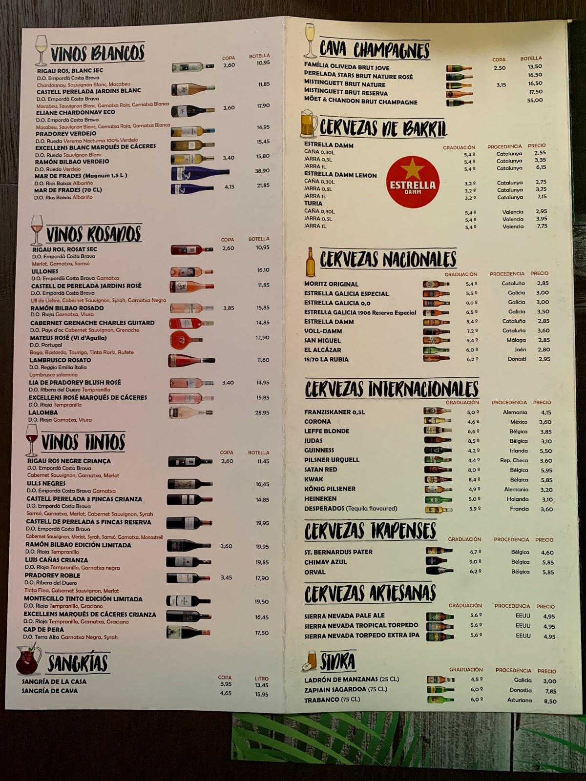 Carta del restaurante Enjoy It, Mataró