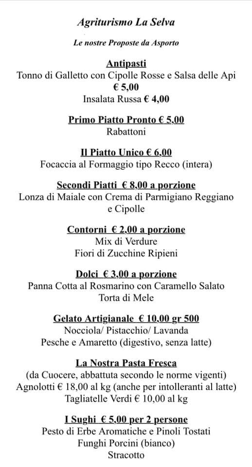 Menu at La Selva restaurant, Montaldo Bormida