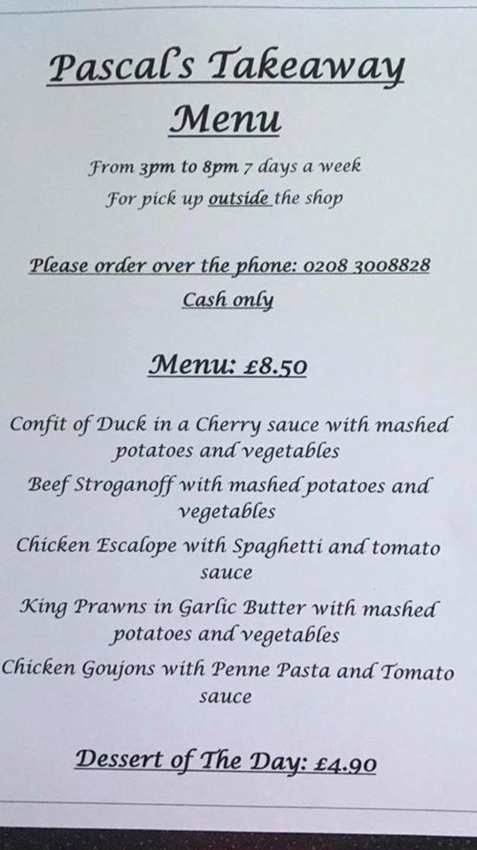 Menu at Pascal Bistro - French Restaurant, Sidcup