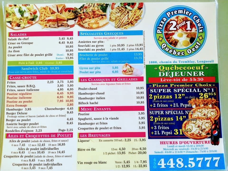 Menu at Pizza Super Choix pizzeria, Longueuil