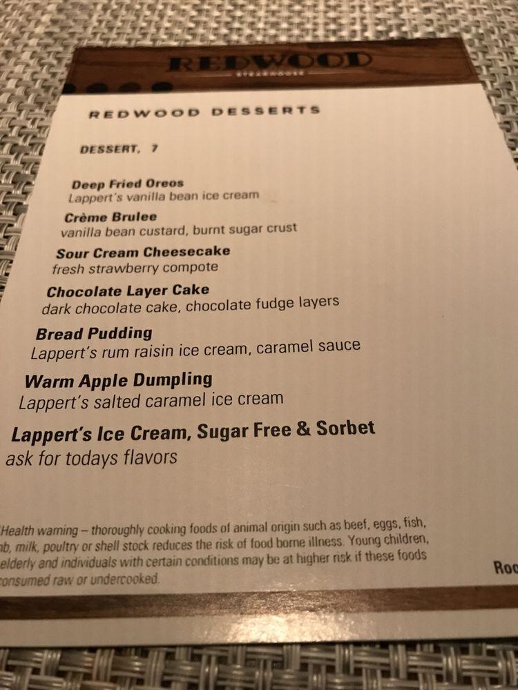 Menu at Redwood Steakhouse, Las Vegas