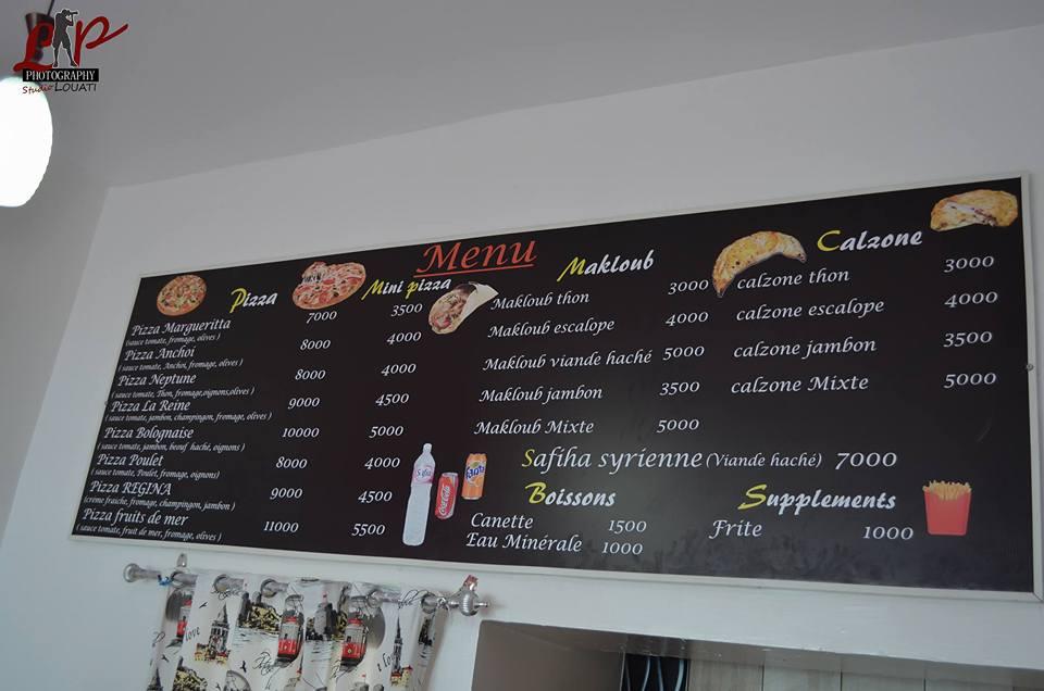 Menu at Vera Pizza restaurant, Hergla
