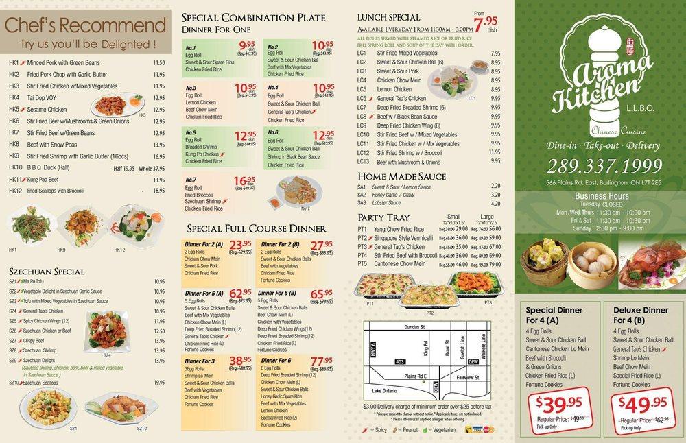 Menu at Aroma Kitchen restaurant, Burlington