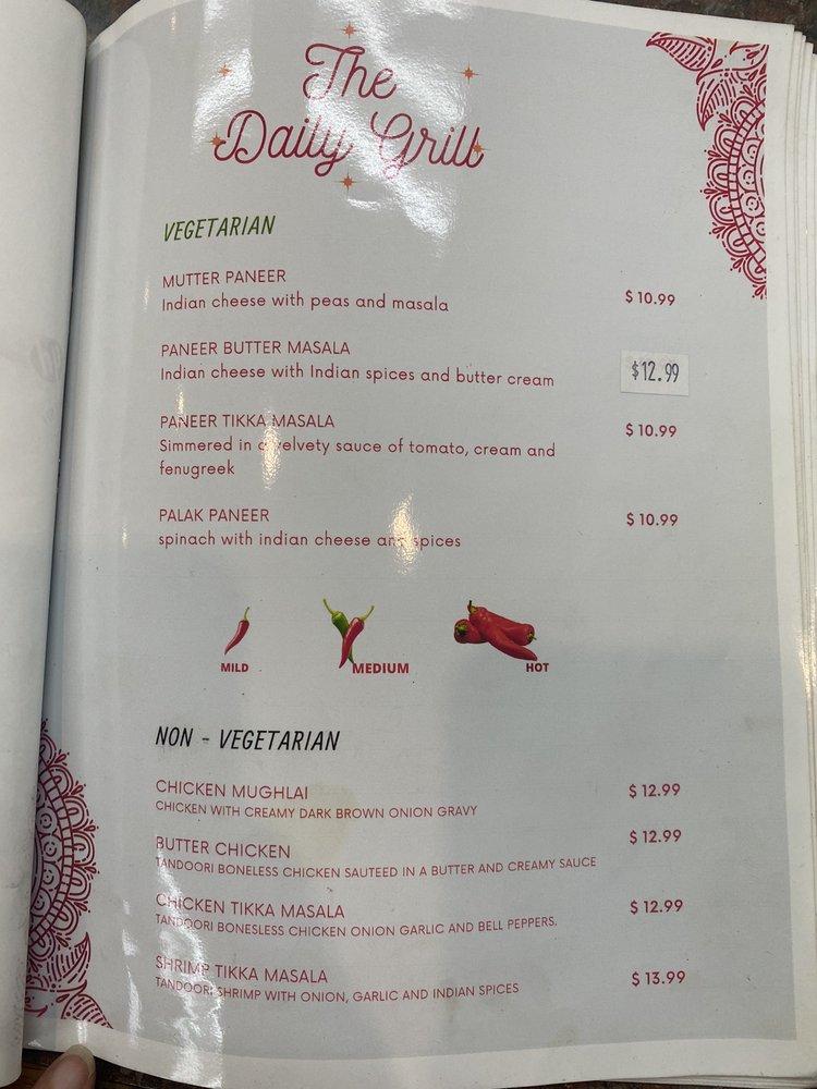 Menu at DAILY GRILL INDIAN RESTAURANT, Napoleon