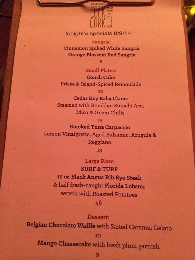 Menu at The Cook and The Cork pub & bar, Coral Springs