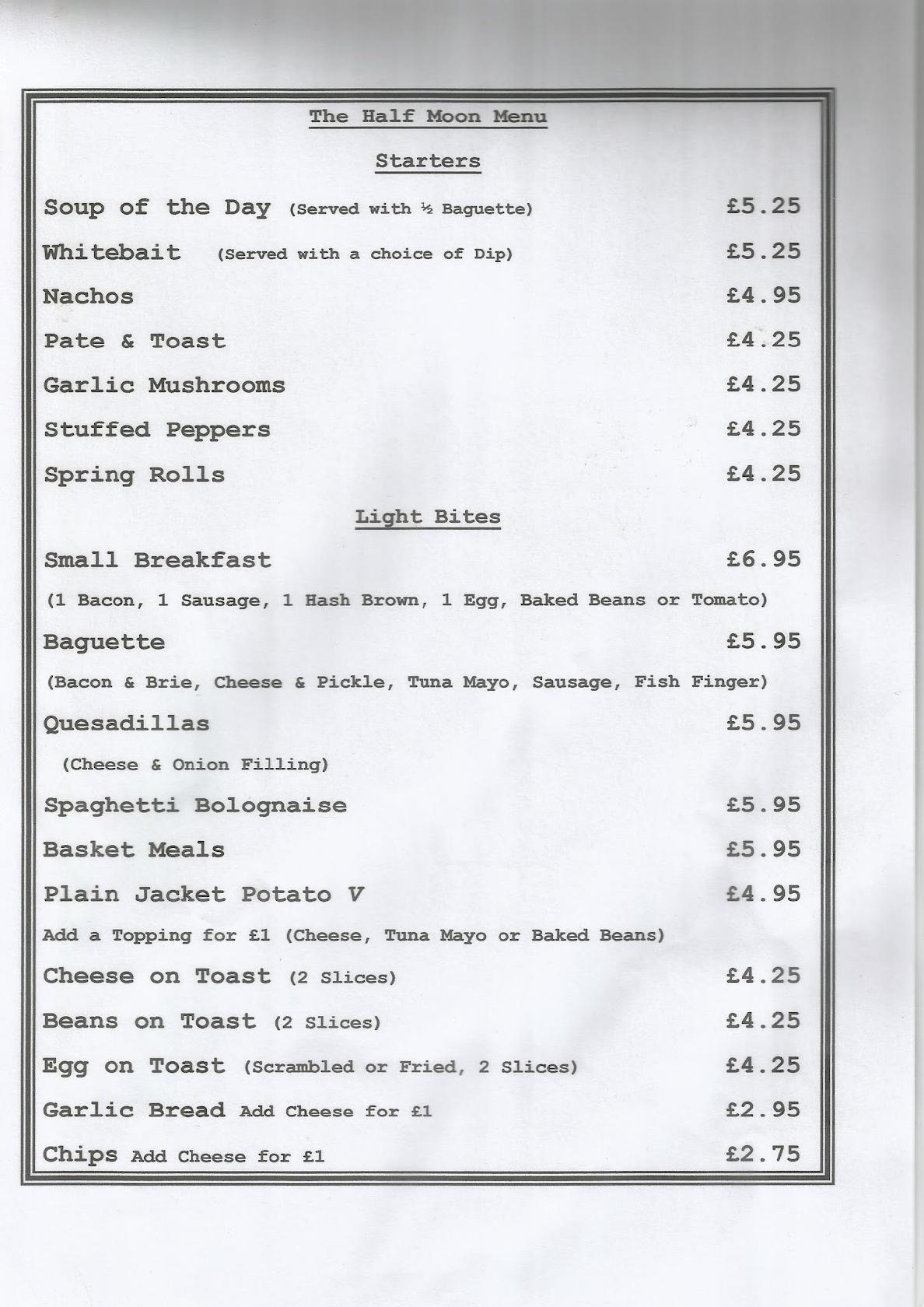 Menu at The Half Moon pub & bar, Midhurst