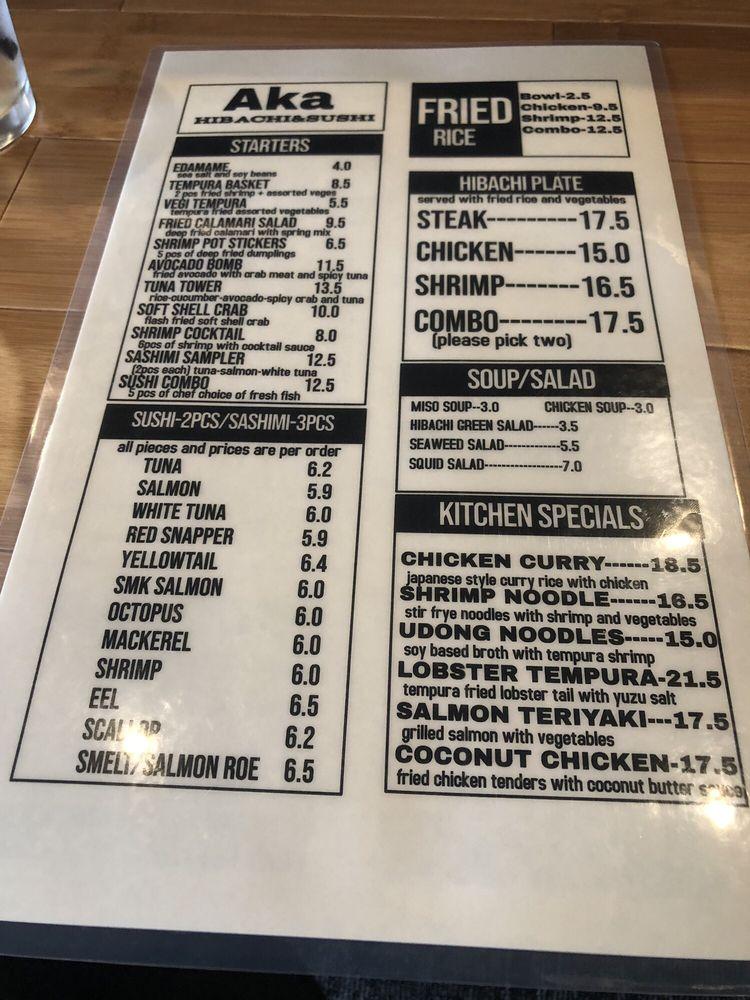 Menu at Aka Hibachi & Sushi restaurant, Fairview, 135 Fountain Ct