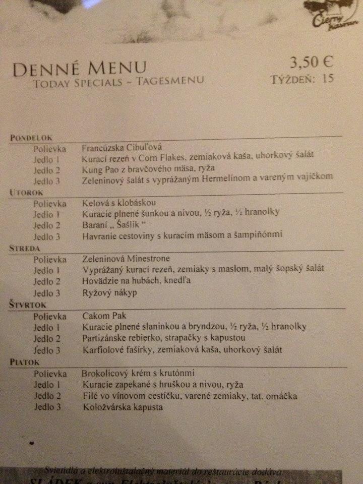 Menu at Čierny Havran, s.r.o. restaurant, Púchov, Moravská 1878