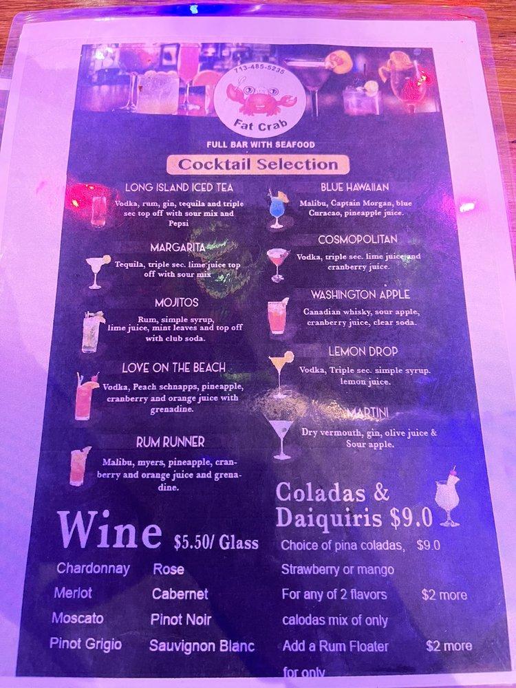 Menu at Fat Crab restaurant, Houston