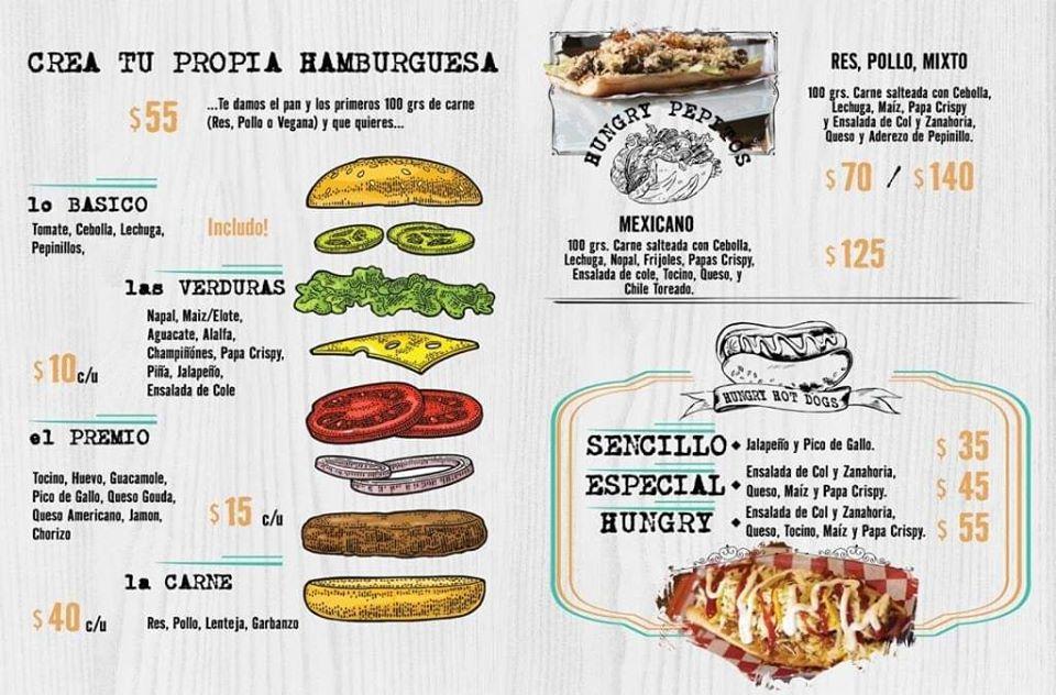 Menu at Hungry Burger Playa del Carmen restaurant, Playa del Carmen