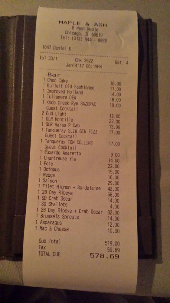 Menu at Maple & Ash steakhouse, Chicago