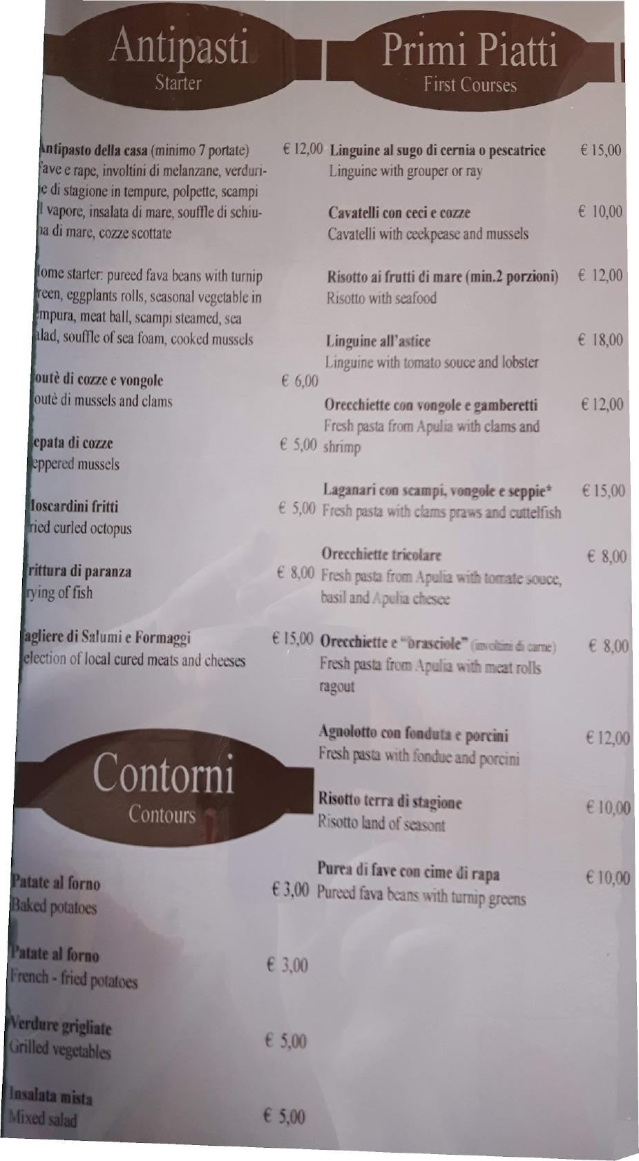 Speisekarte von Ristorante San Pietro, Ostuni