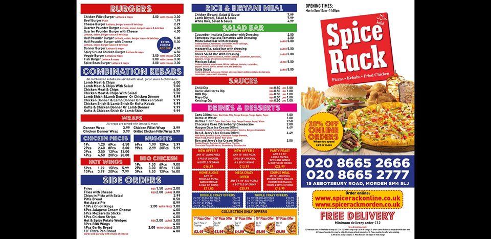 Menu at Spice Rack restaurant, Morden, 15 Abbotsbury Rd