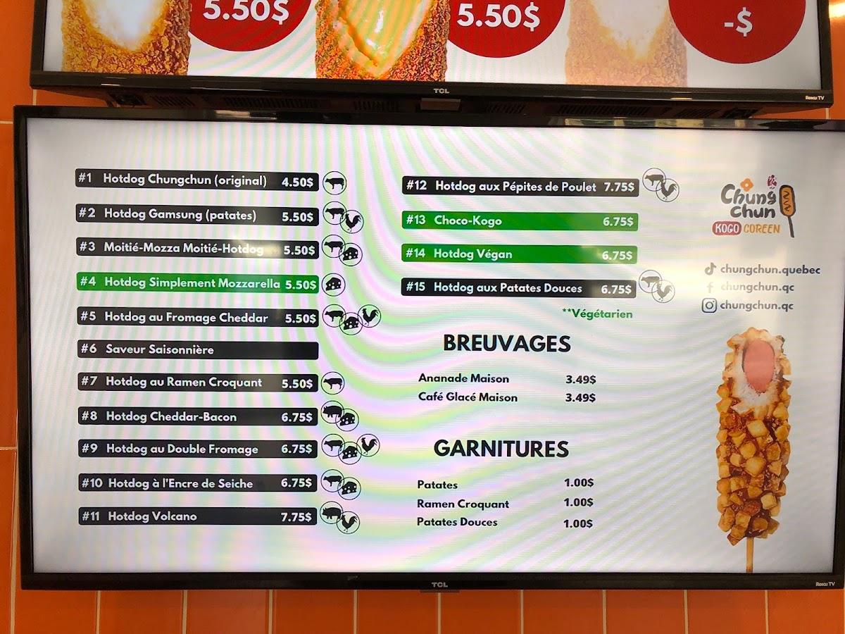 Menu at Chungchun Kogo Coreen fast food, Montréal, Rue Pierce