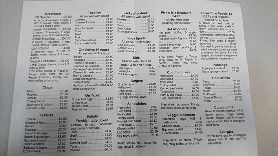 Menu at Country Kitchen cafe, Doncaster
