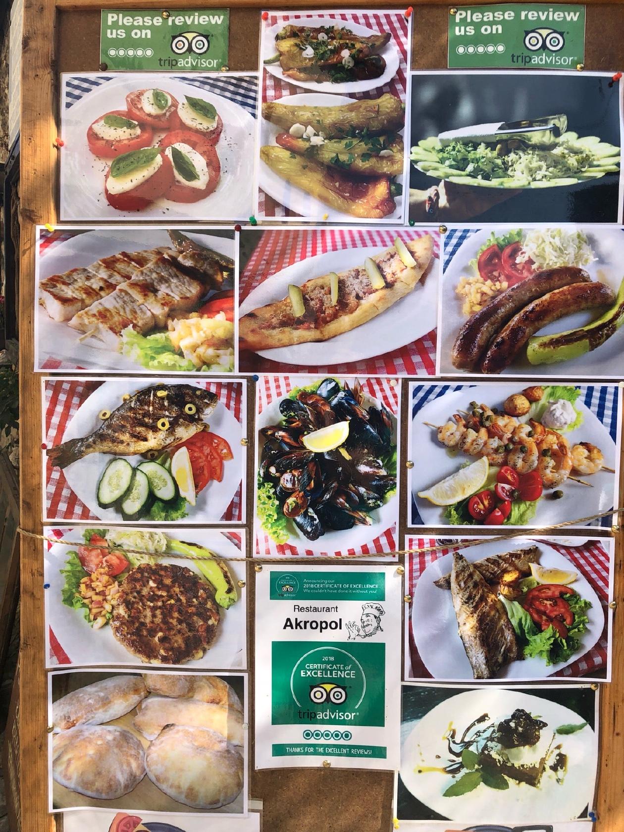Menu at Akropol restaurant, Nessebar