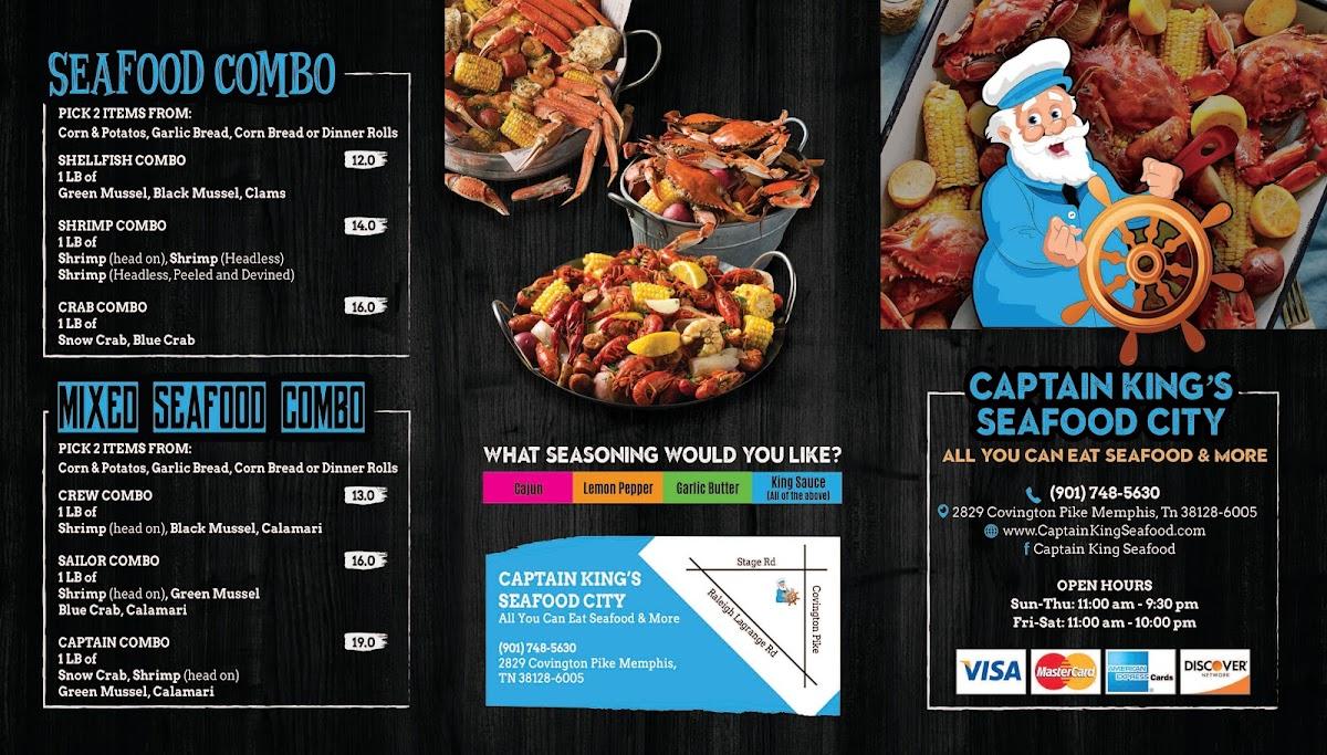 Menu at Captain King's Seafood City restaurant, Memphis