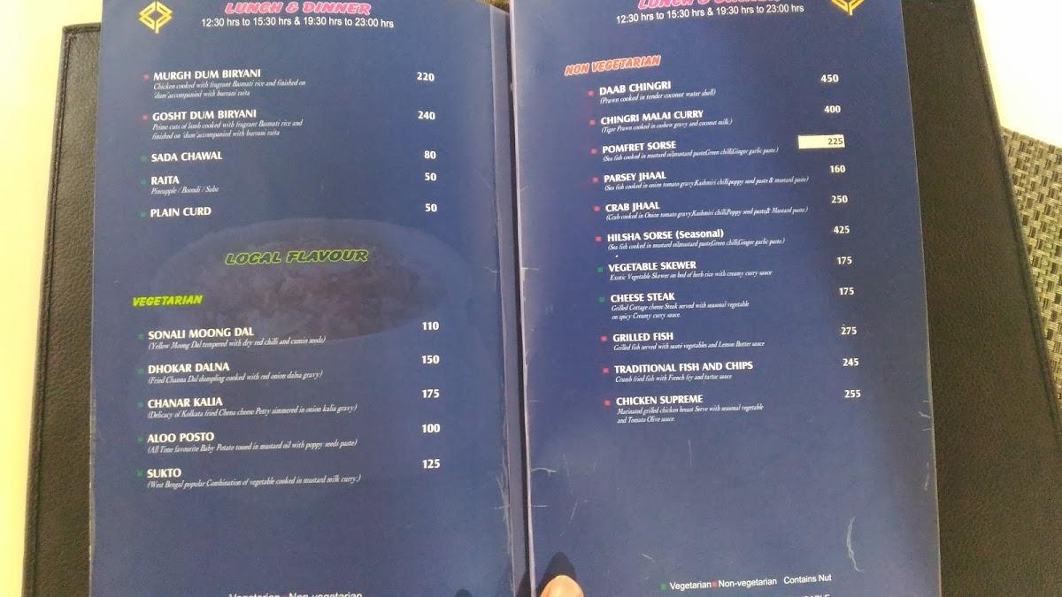 Menu at Cygnett Pavilion, Digha