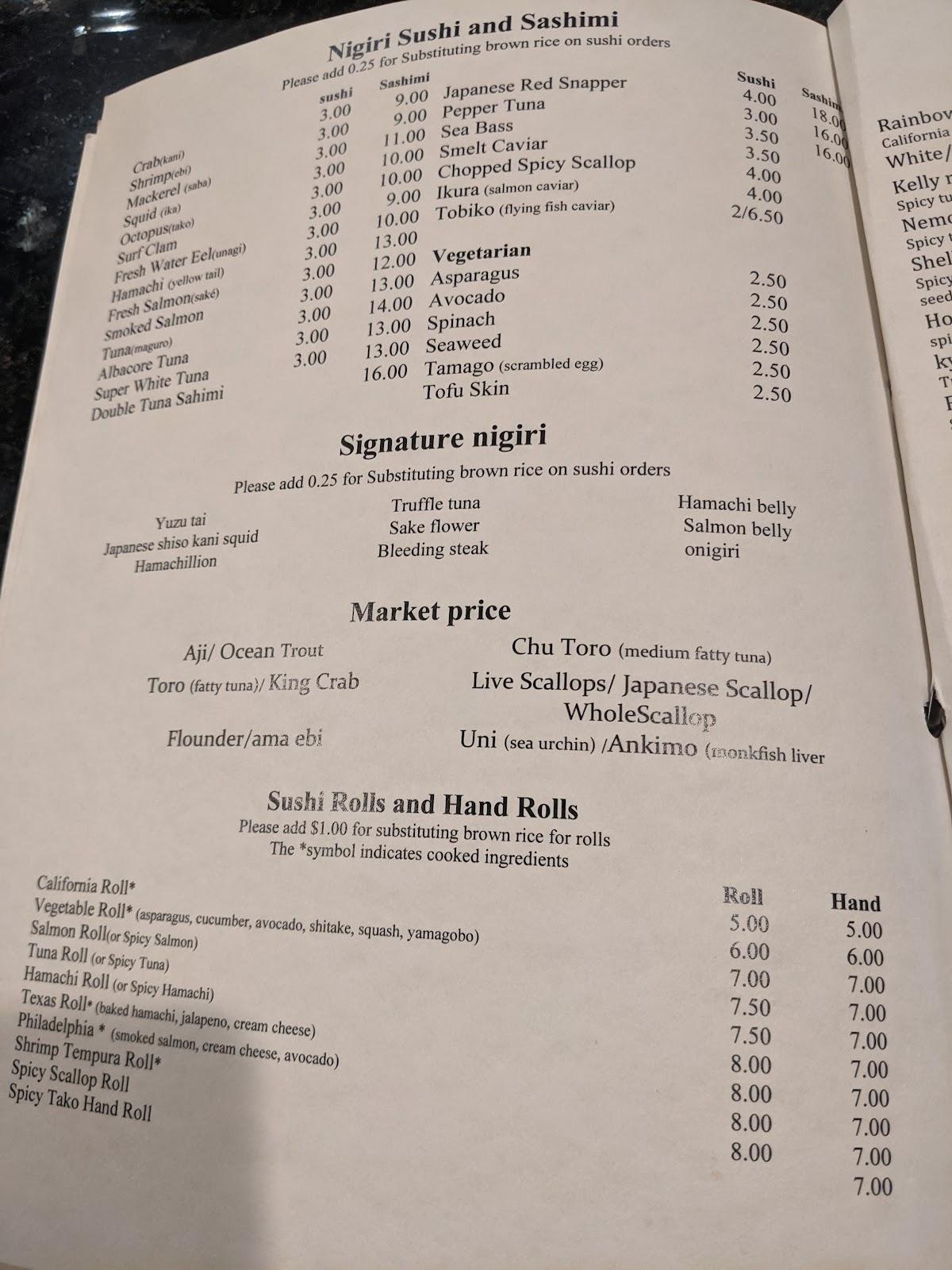 Menu at Kyu Sushi Asian Kitchen restaurant, The Woodlands