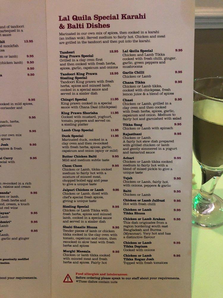 Menu at Lal Quila restaurant, York