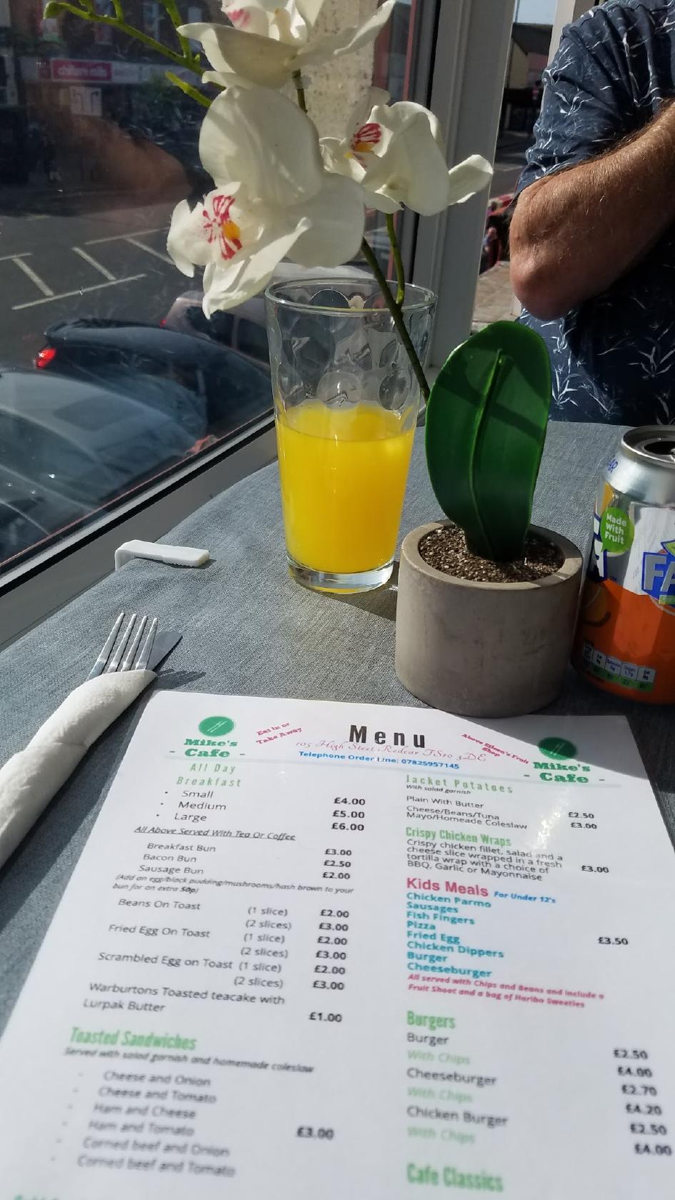 Menu at Mikes cafe, Redcar